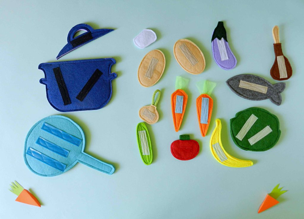 Quiet book with felt food, soft book for kids with play food.